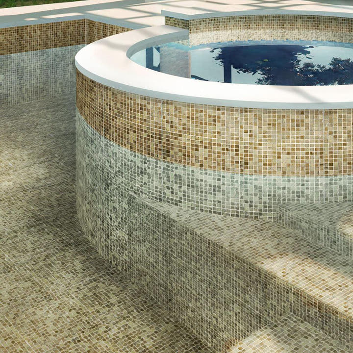Milk Chocolate Mixed Squares Glass Pool Tile | Colorful Shower, Pool ...