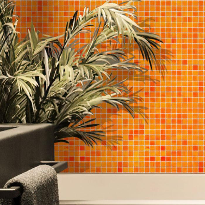 Mixed Orange Squares Glass Pool Tile | Colorful Shower, Pool, Backsplash
