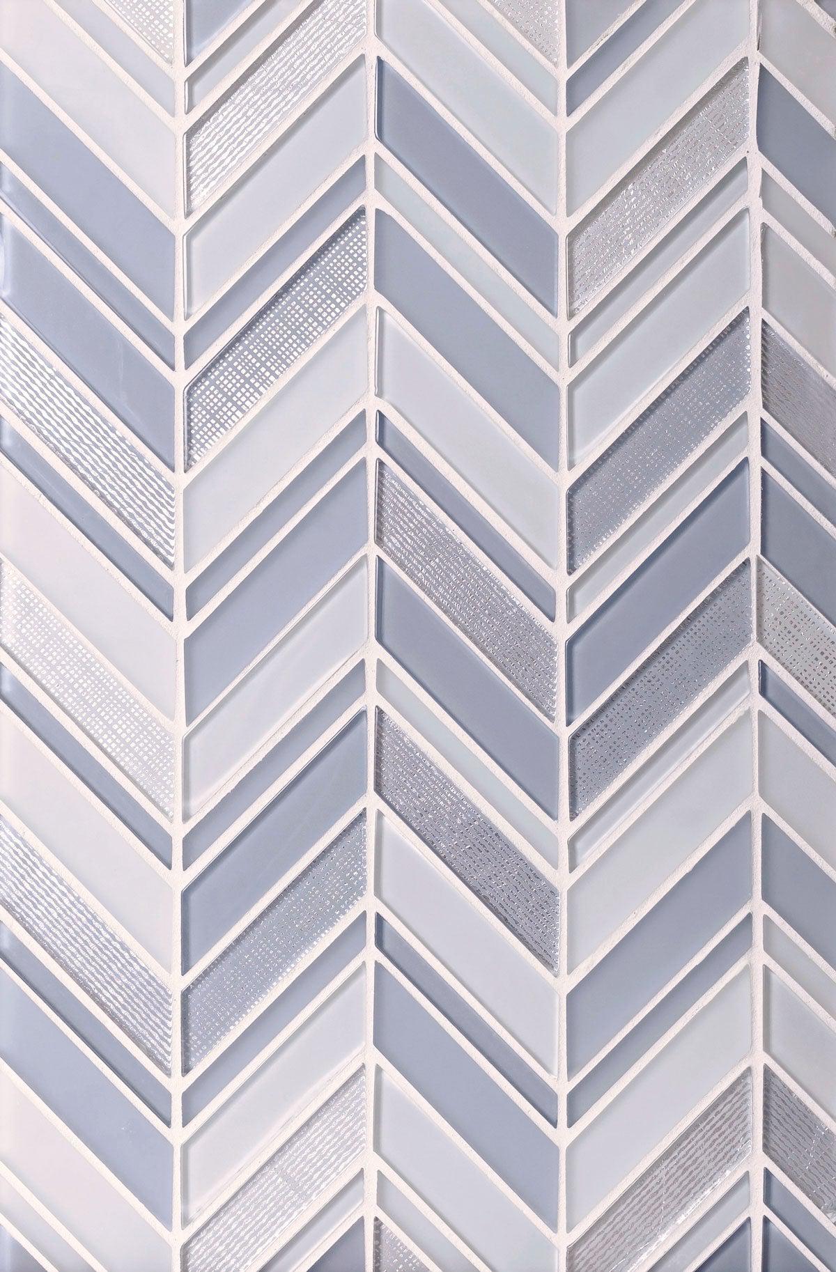 Moongrey Chevron Glass Mosaic Tile | Gray Patterned Walls, Floors