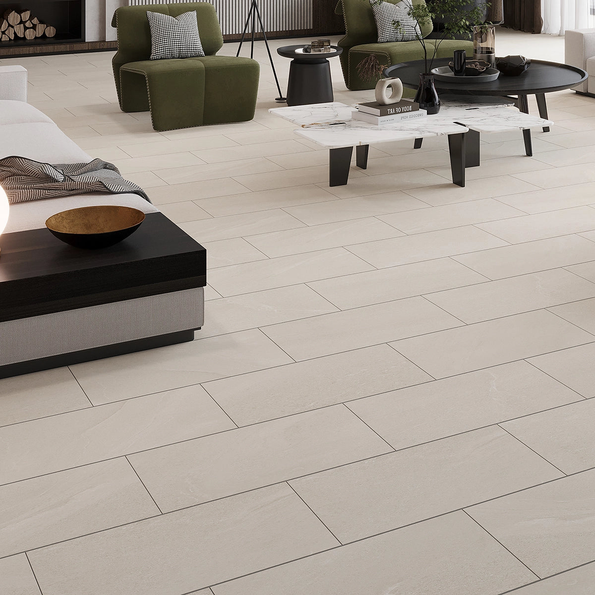 Newport Ivory Concrete Look Porcelain Tile 12x24 | Tile Club