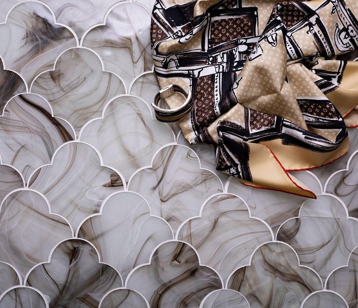 Sea Glass Cloud Amber Mosaic Tile | Swirled Artisan Glass