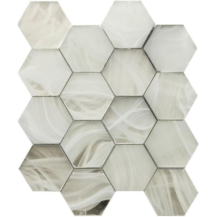Sea Glass Hexagon Platinum White Mosaic Tile | Tile Club