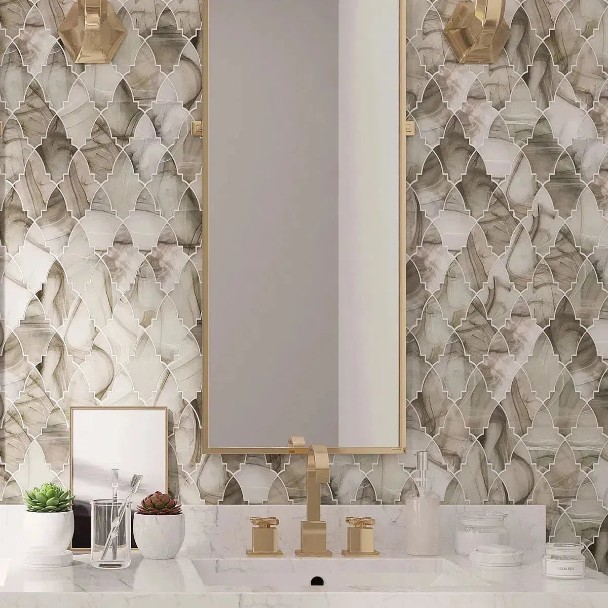 Sea Glass Louvre Amber Mosaic Tile