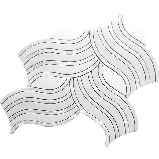 Ocean Waves Shell and White Marble Mosaic Tile | Tile Club