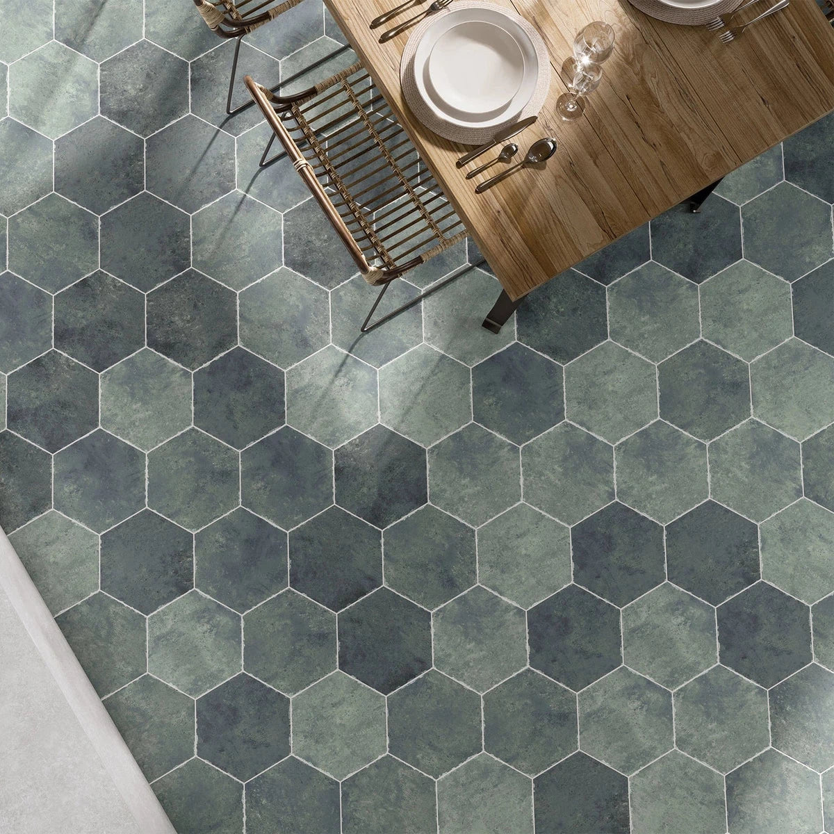 Olive Green Porcelain Hexagon Tile | Organic Home Decor