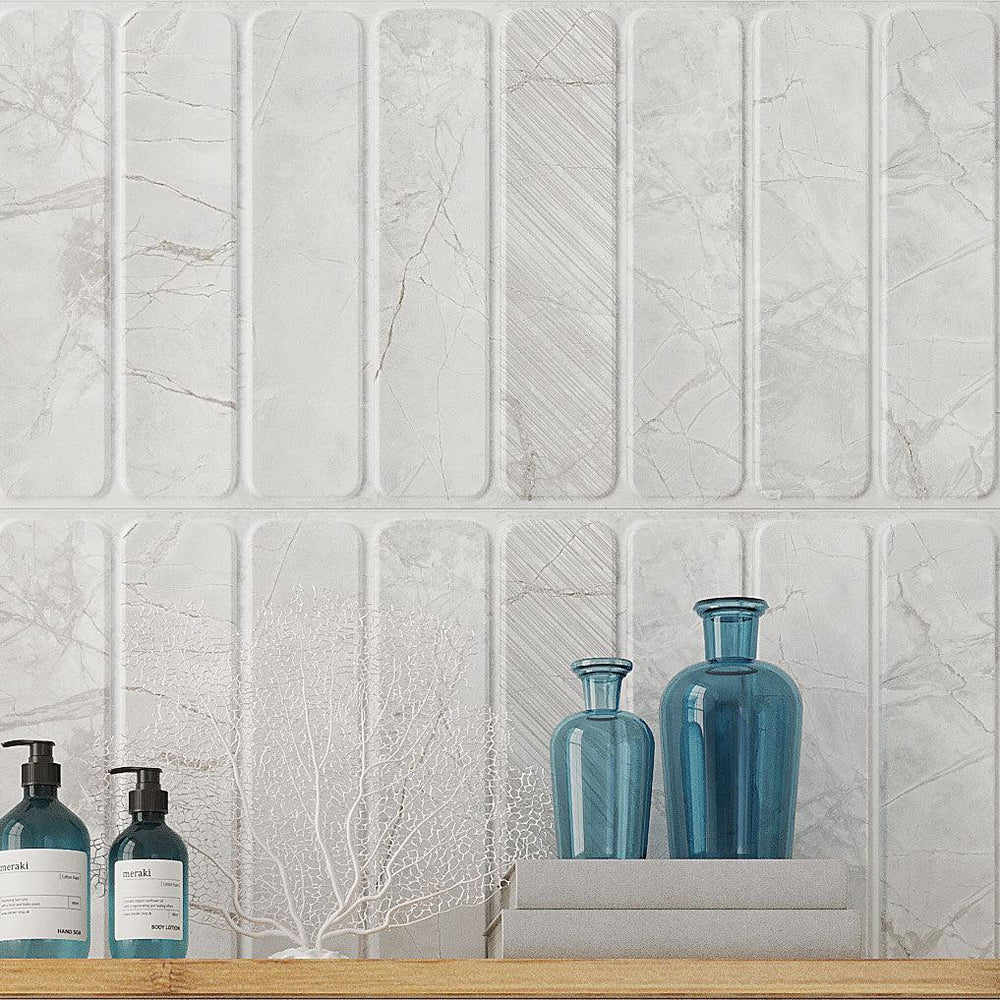 Panorama Gray Marbled Column Ceramic Tile 16x48