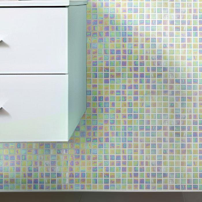 Pearlescent White Squares Glass Pool Tile