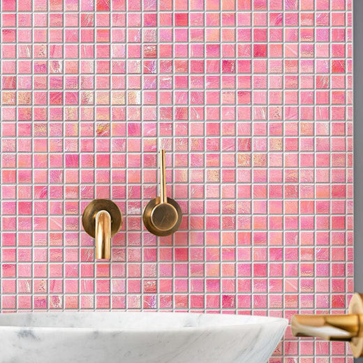 Pearly Swirled Pink Squares Glass Pool Tile Sample Swatch | Free ...