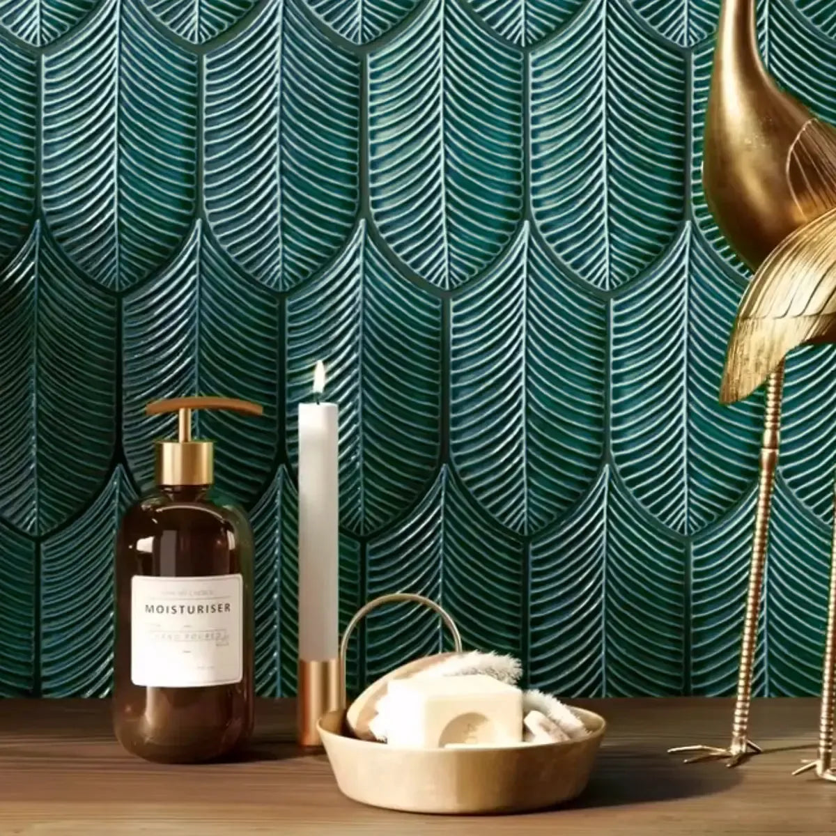 Plume Jade Feather Handmade Ceramic Tile | Tile Club