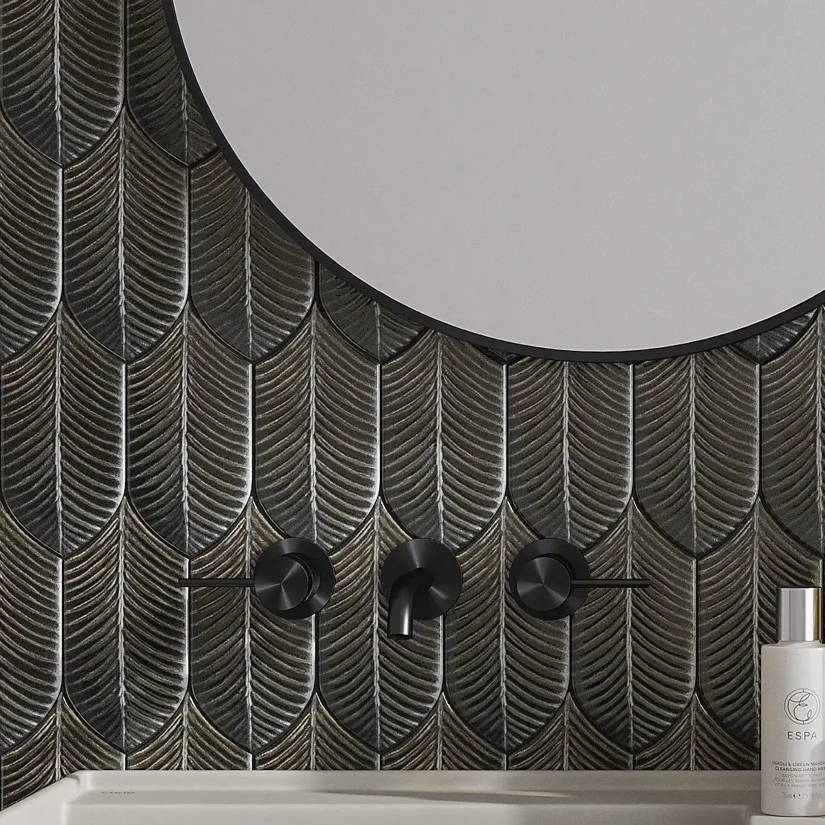 Plume Metallic Platinum Feather Handmade Ceramic Tile | Tile Club