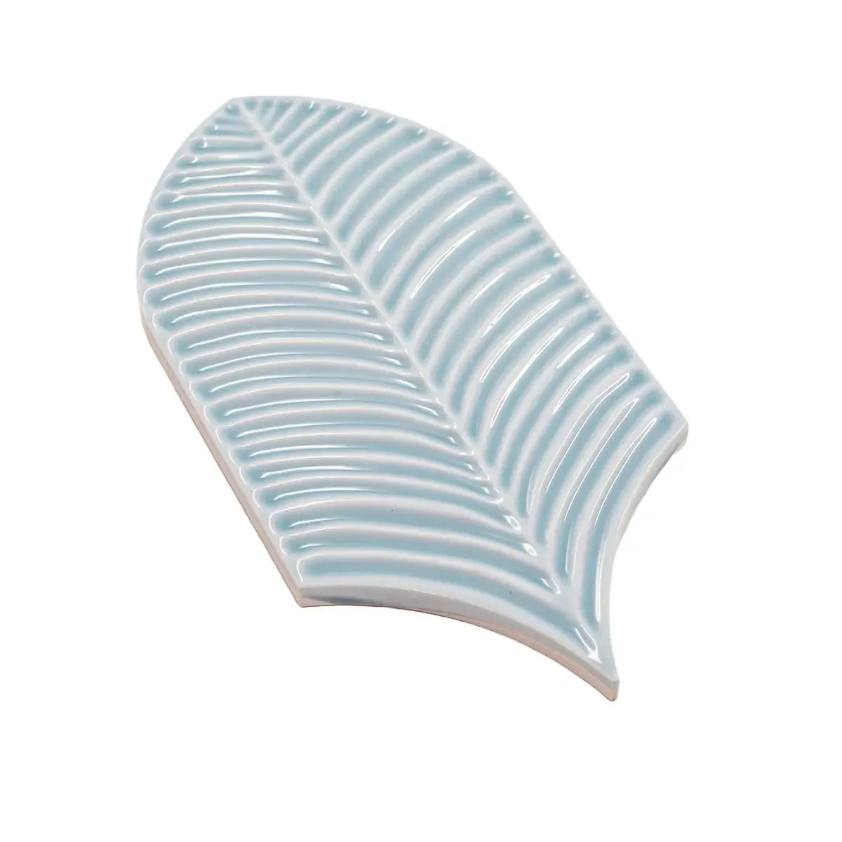 Plume Sky Blue Feather Handmade Ceramic Tile | Tile Club