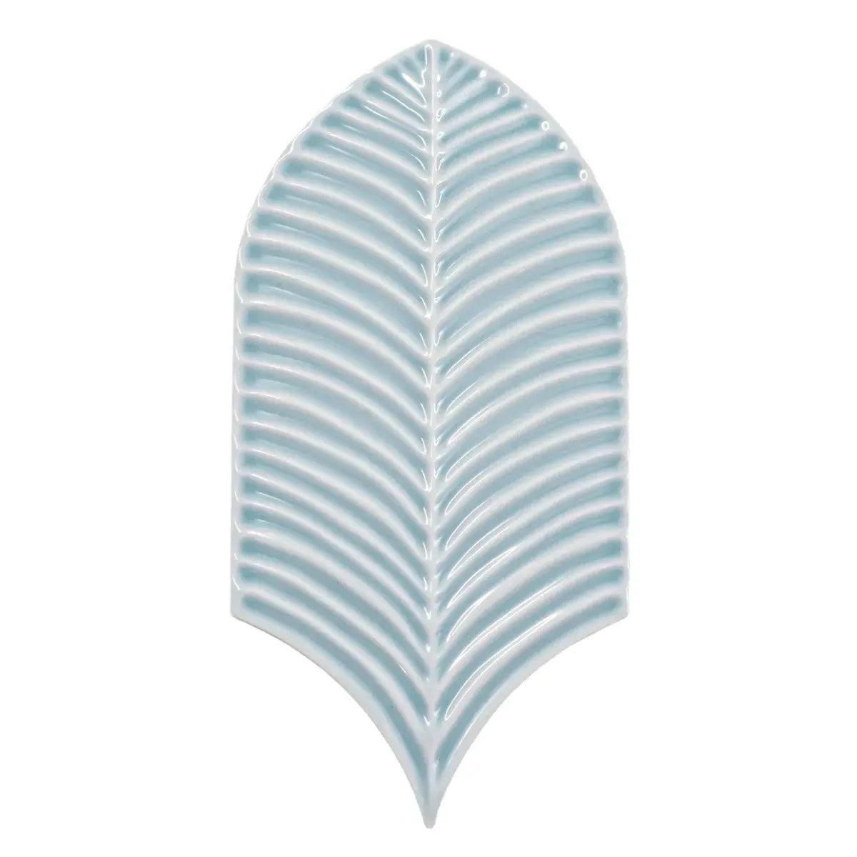 Plume Sky Blue Feather Handmade Ceramic Tile | Tile Club