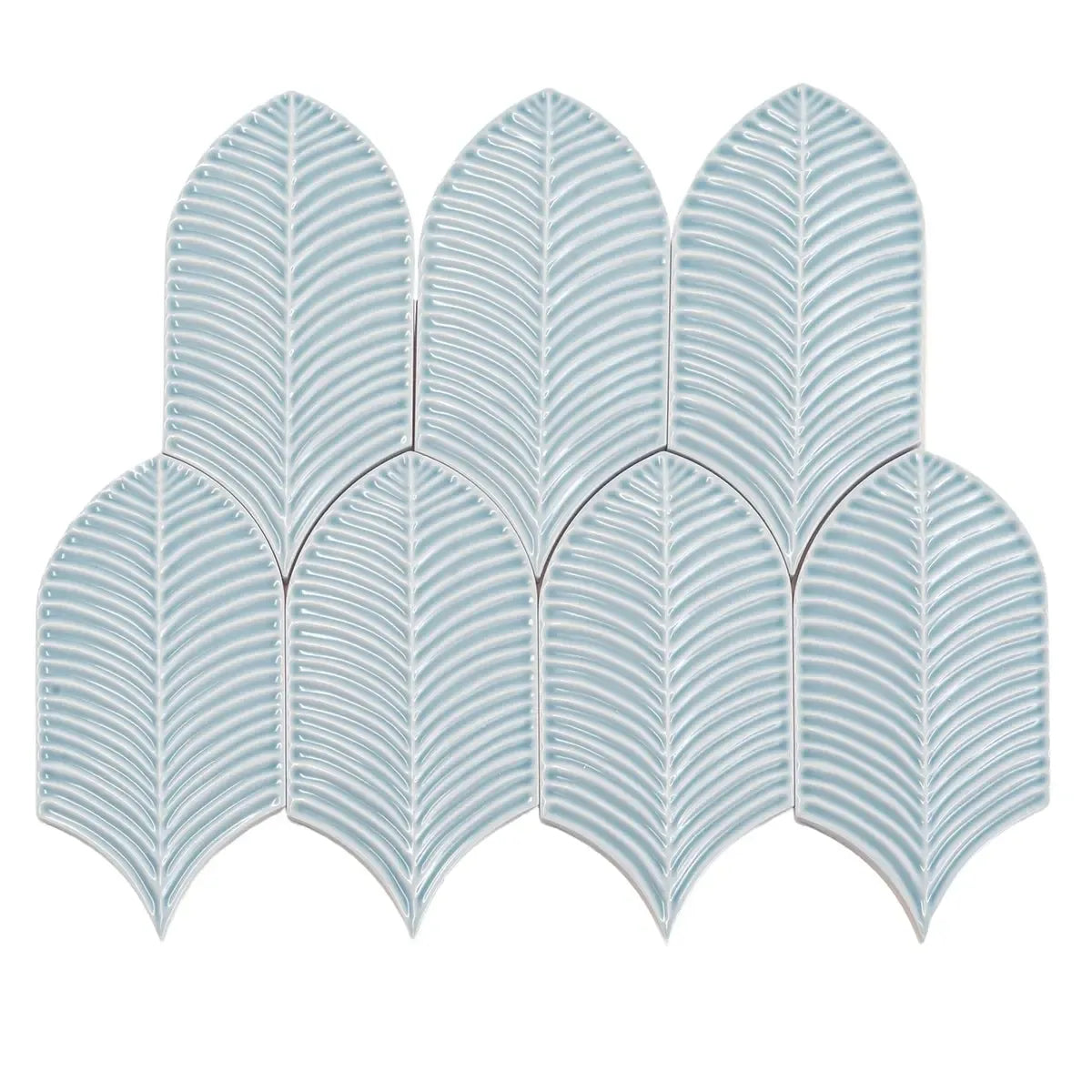 Plume Sky Blue Feather Handmade Ceramic Tile | Tile Club