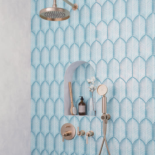 Plume Sky Blue Feather Handmade Ceramic Tile | Tile Club