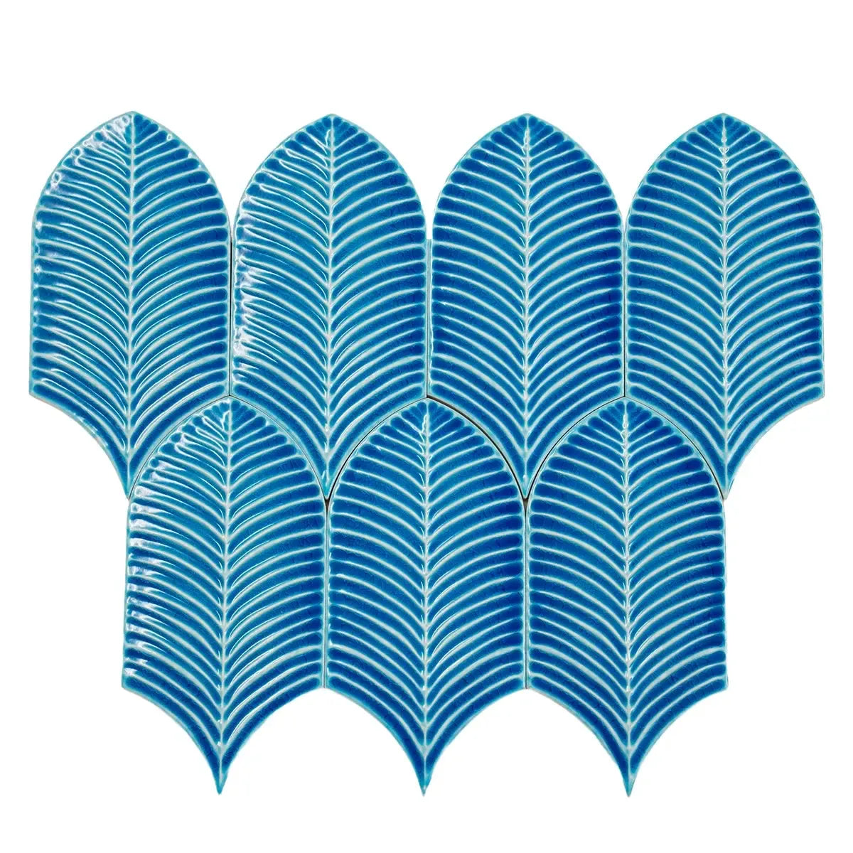 Plume Water Crackle Feather Handmade Ceramic Tile | Tile Club