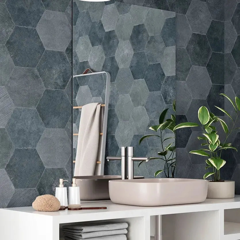 Portuguese Blue Dimension Hex Porcelain Tile | Colorful Backsplash ...