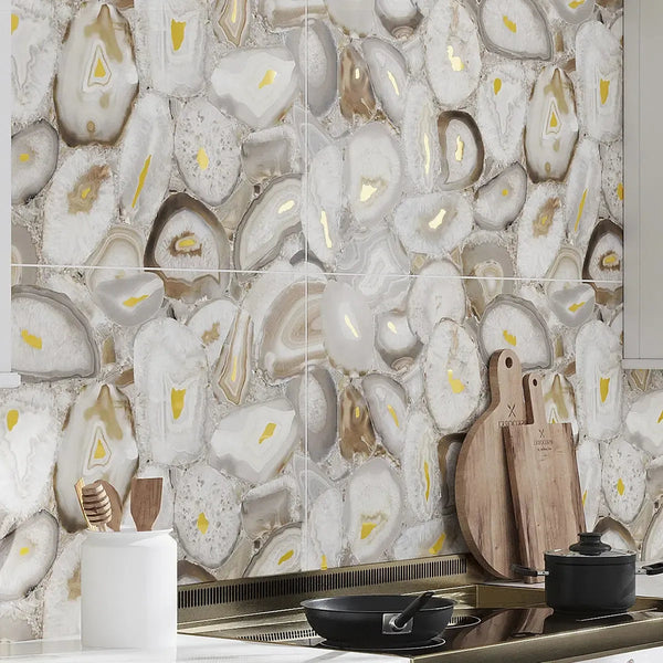 Preciosa Beige Geode and Gold Porcelain Tile | Accent Wall Decor | Tile ...