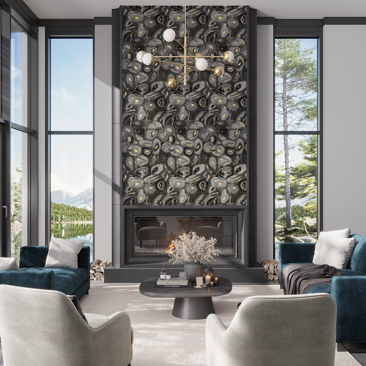 Preciosa Black Geode and Gold Porcelain Tile | Accent Wall Decor | Tile ...