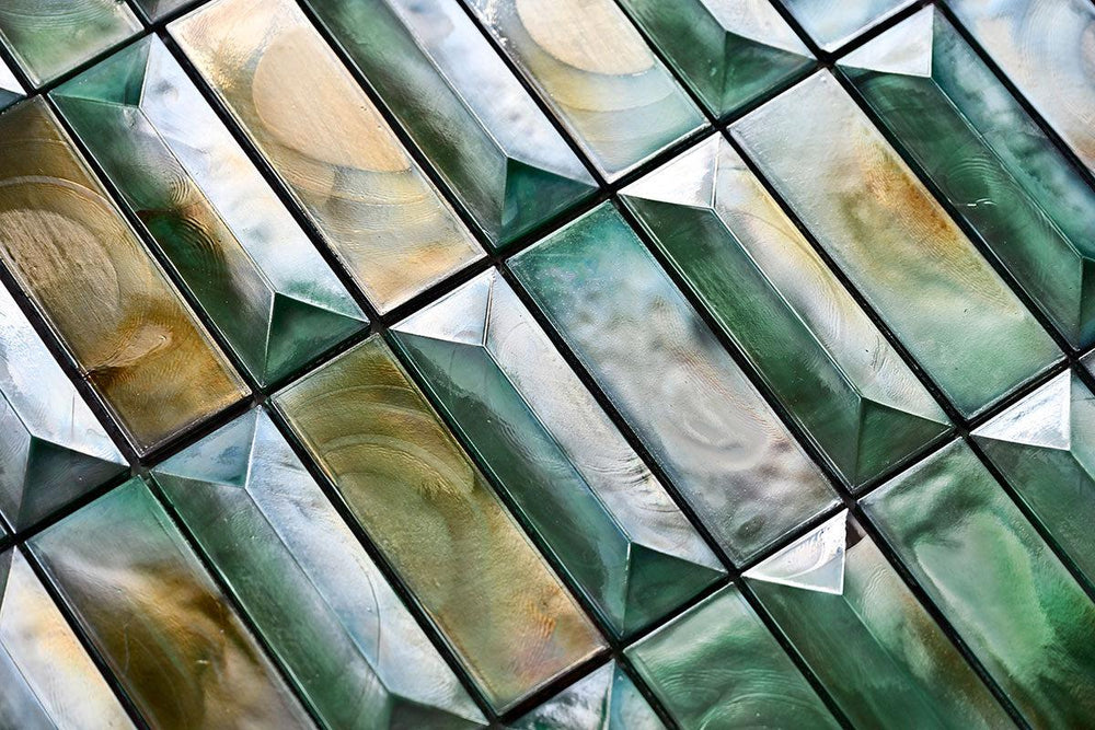 Prism Jade Beveled Brick Glass Mosaic Tile