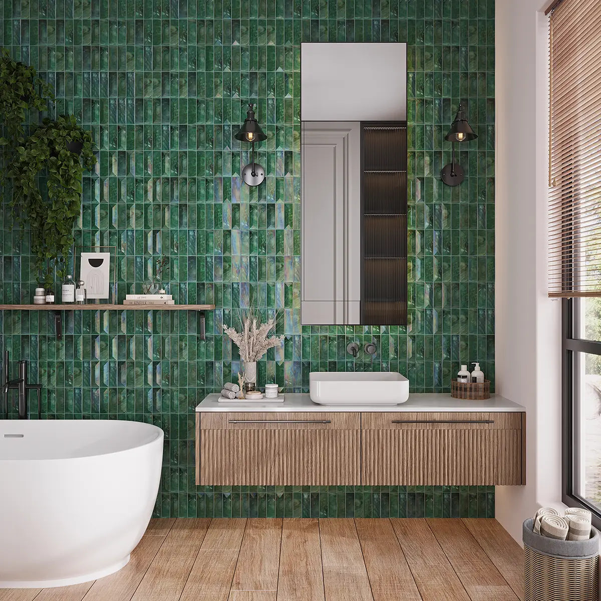 Prism Jade Beveled Brick Cast Glass Mosaic Tile