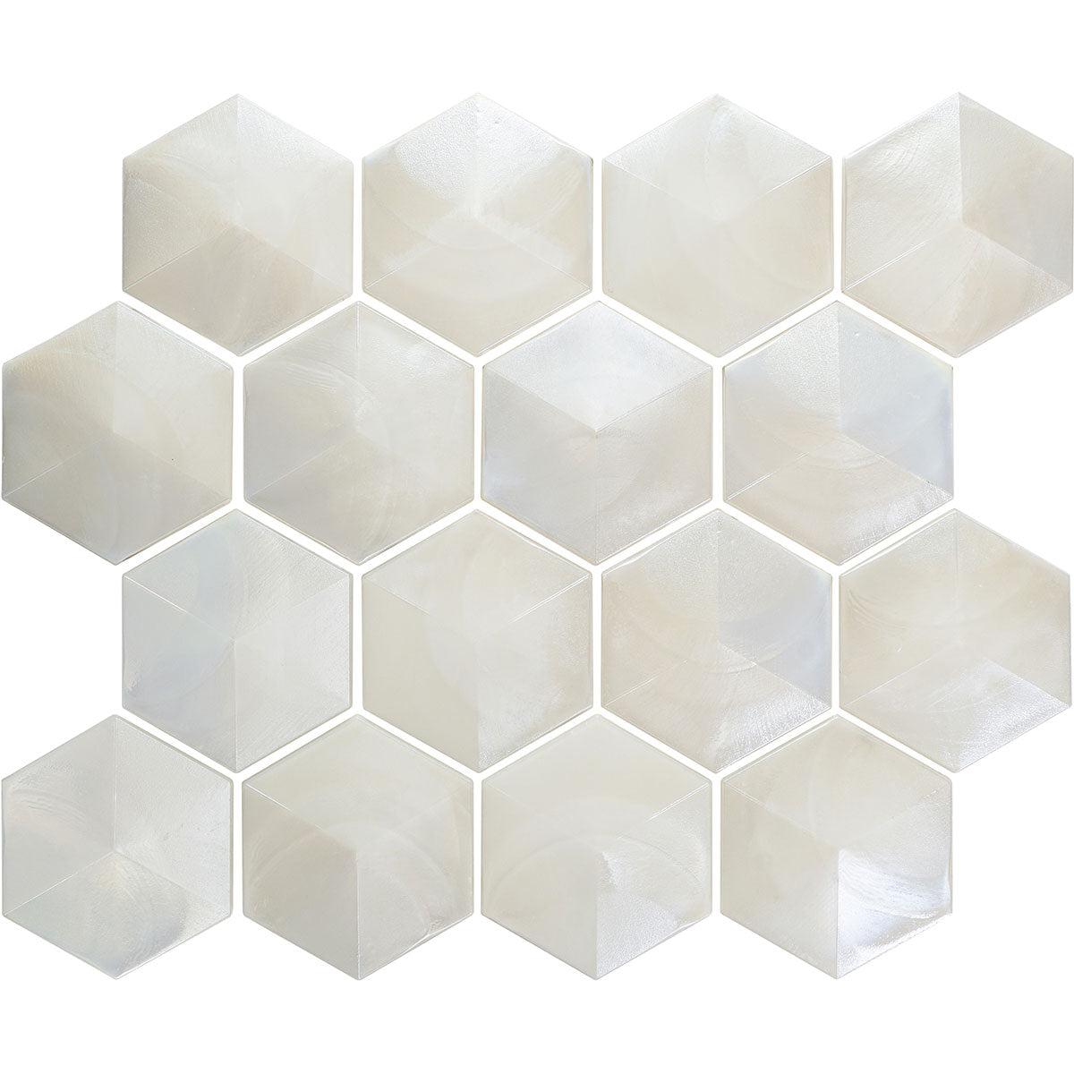 Prism Pearl Beveled Hexagon Cast Glass Mosaic Tile Sample Swatch | Free ...