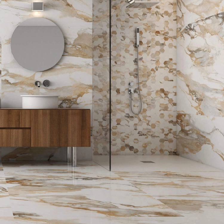 Rectangle Crash Beige 24x48 Polished Calacatta Porcelain Tile | Happy ...