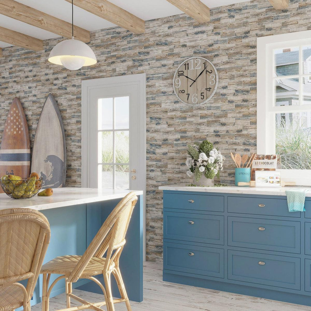 Recycled Glass Subway Mosaic Tile In Blue Wood Color | Sustainable Home