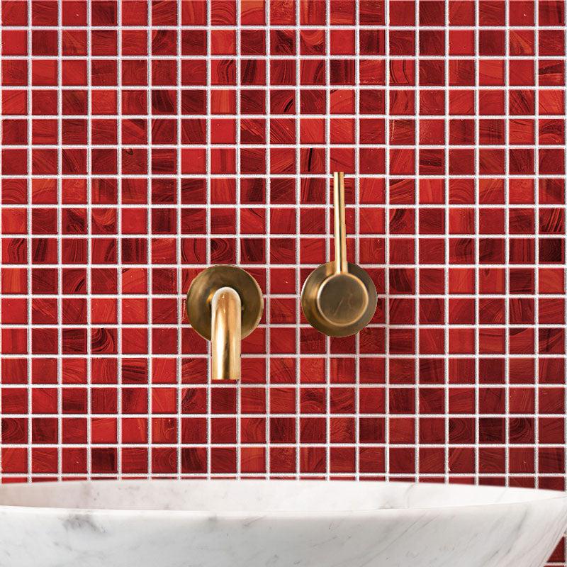 Red Swirls Squares Glass Pool Tile | Colorful Shower, Wall Tiles