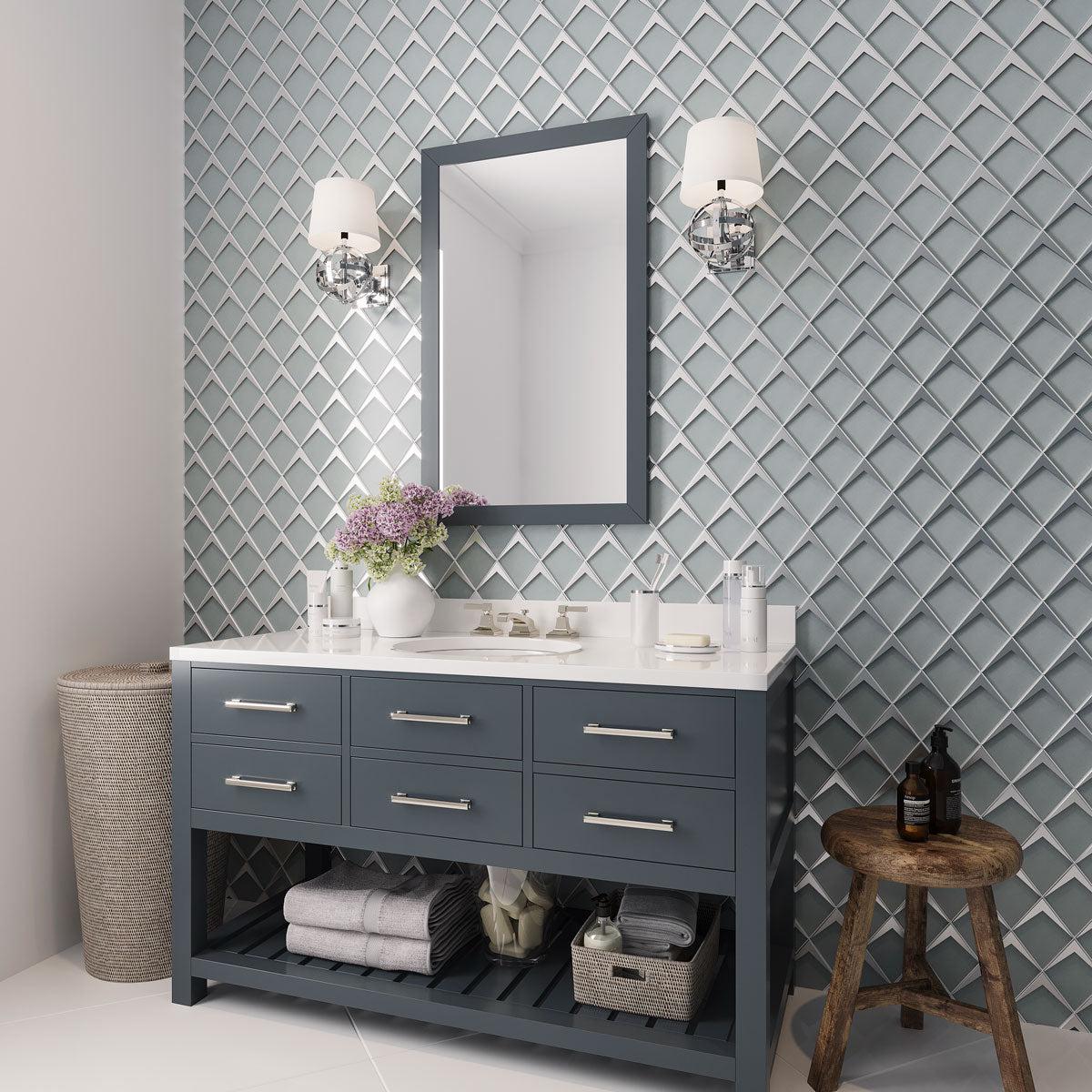 Sage Frost Diamond Glass Mosaic Tile | Tile Club