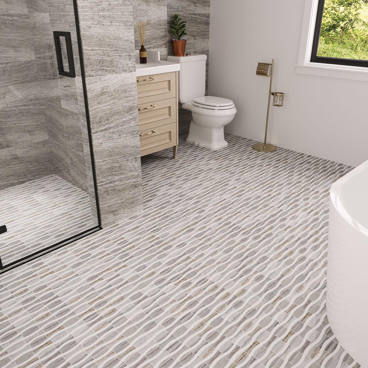 Sand Valley and Thassos Bow-Tie Marble Mosaic Tile | Neutral Stone