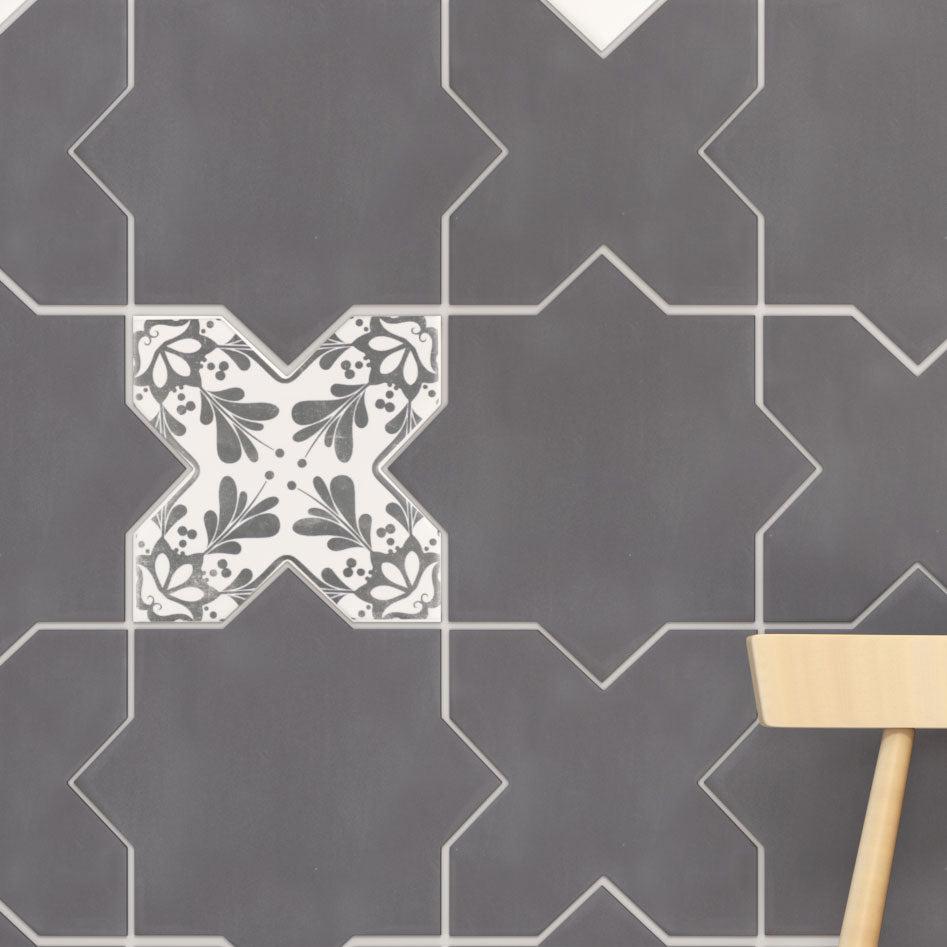 Santa Barbara Black Cross Ceramic Tile | Star and Cross Pattern Tile