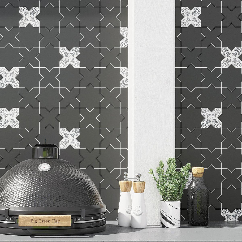 Santa Barbara Black Cross Ceramic Tile | Star and Cross Pattern Tile ...