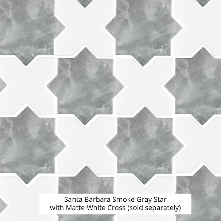 Santa Barbara Smoke Gray Star Ceramic Tile | Star and Cross Pattern Tile