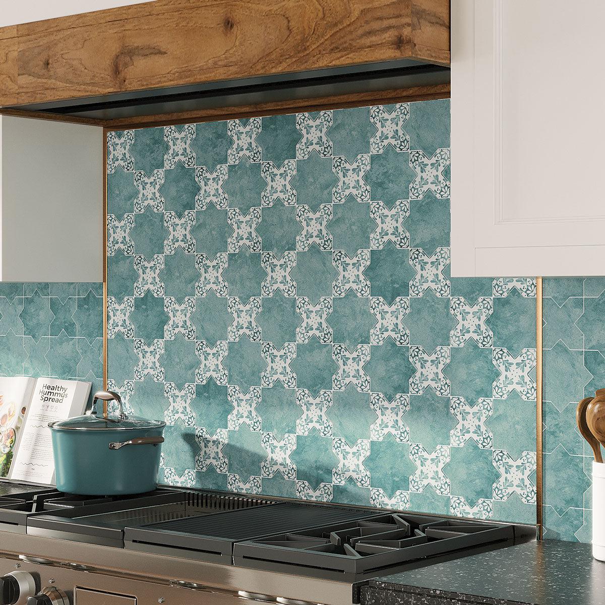 Santa Barbara Dappled Green Star Ceramic Tile | Star and Cross Pattern Tile