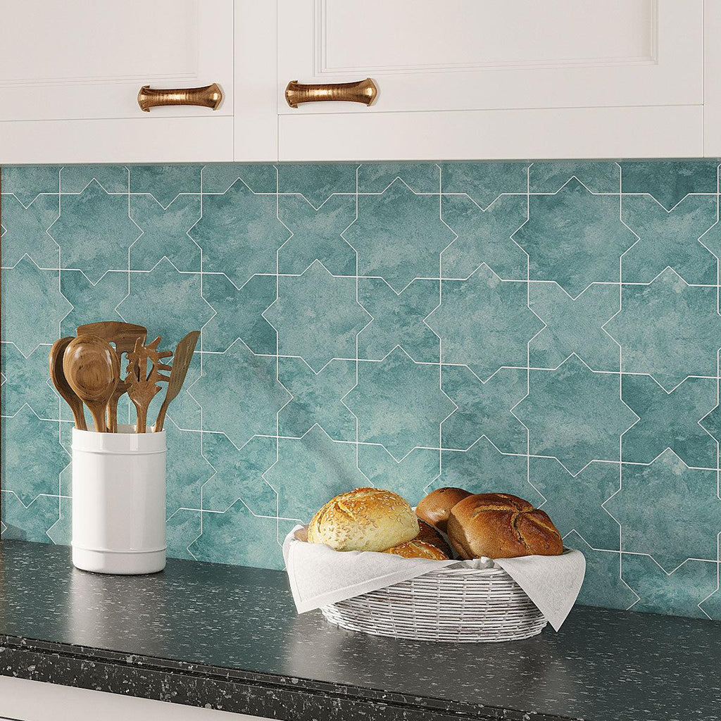 Santa Barbara Dappled Green Cross Ceramic Tile | Star and Cross Pattern ...