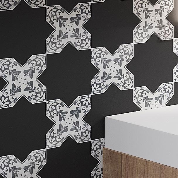 Santa Barbara Black Decorative Cross Ceramic Tile | Star and Cross ...