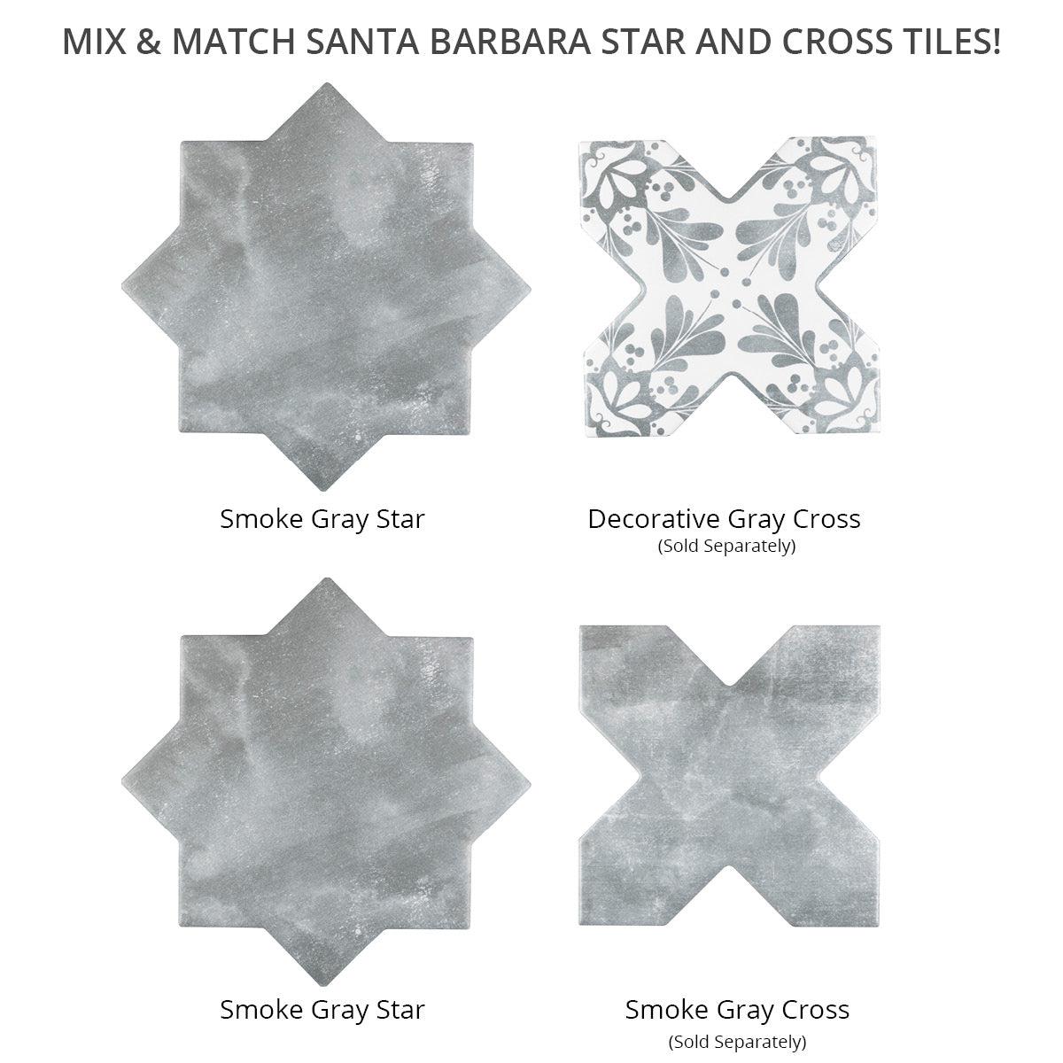 Santa Barbara Smoke Gray Star Ceramic Tile | Star and Cross Pattern Tile