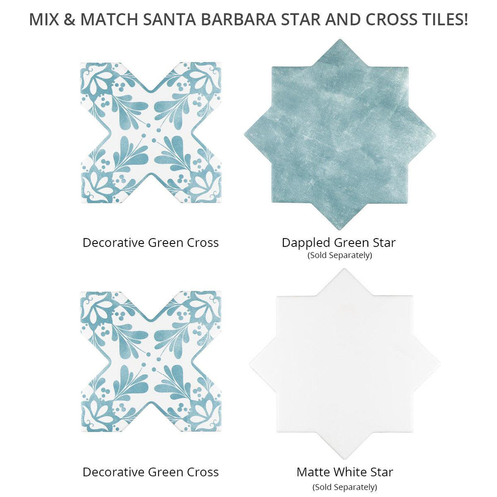 Santa Barbara Dappled Green Decorative Cross | Star and Cross Pattern Tile
