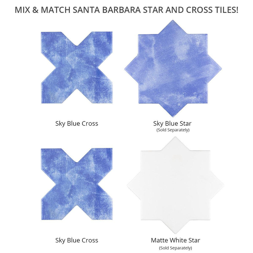 Santa Barbara Sky Blue Cross Ceramic Tile | Star and Cross Pattern Tile