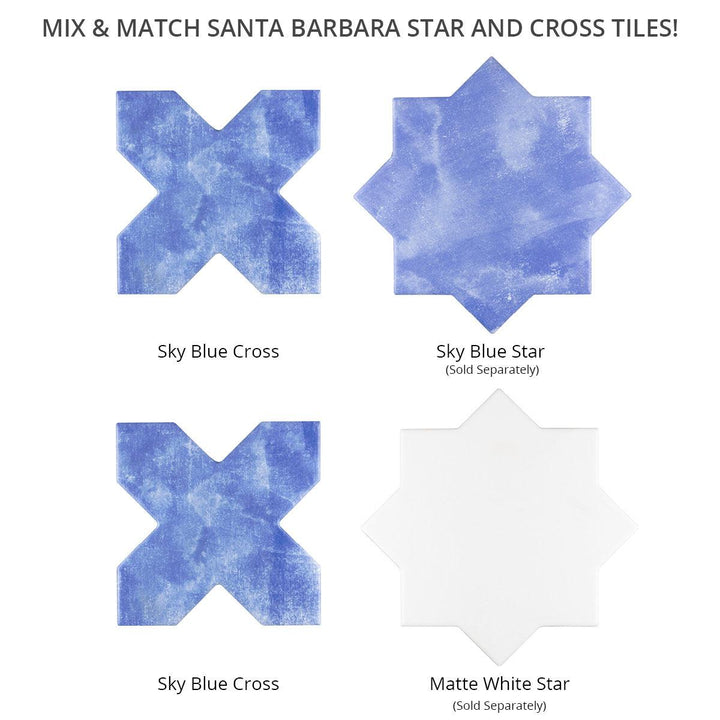 Santa Barbara Sky Blue Cross Ceramic Tile | Star and Cross Pattern Tile