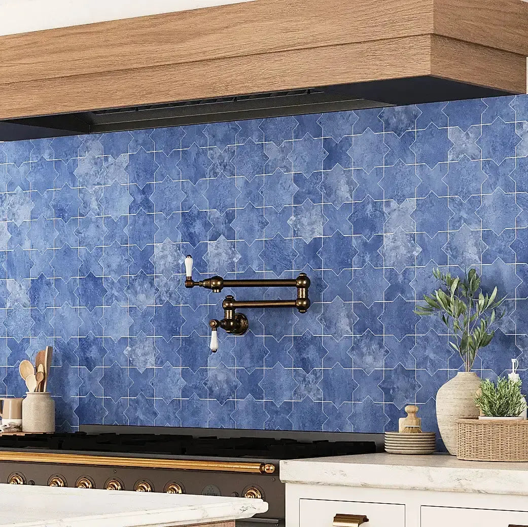 Santa Barbara Sky Blue Star Ceramic Tile | Star and Cross Pattern Tile