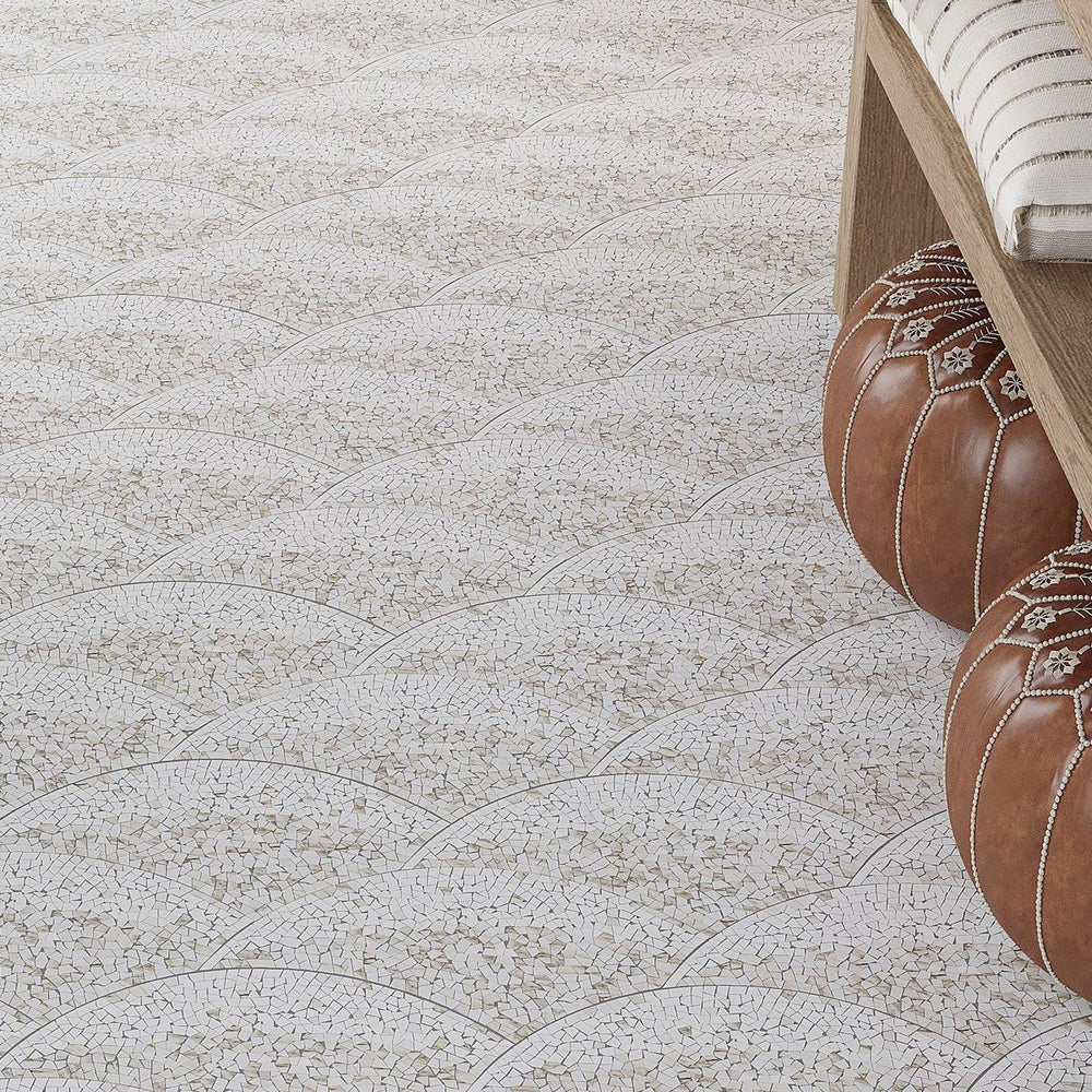 Santorini Beige & White Wave Marble Mosaic Tile | Tile Club