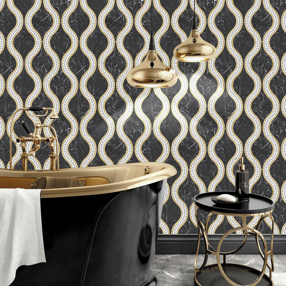 Santorini Black & Brass Laurel Marble Tile | Online Tile Store with ...