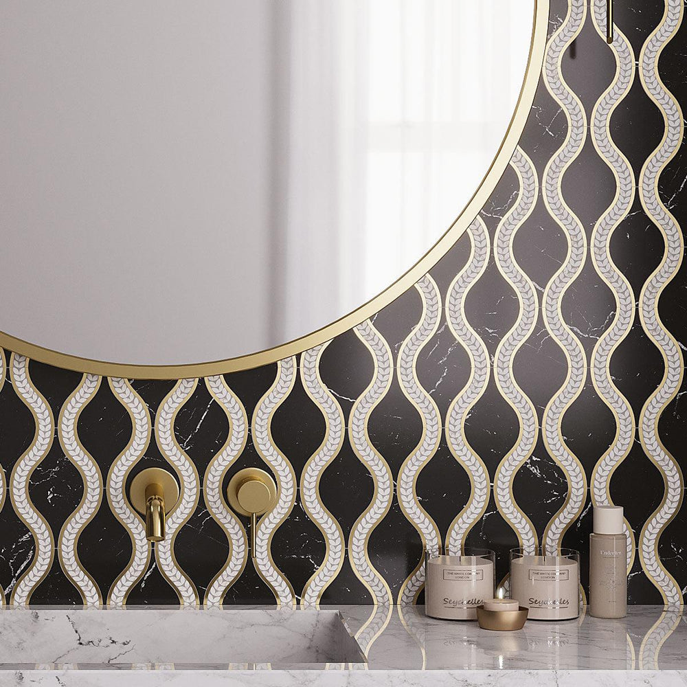 Santorini Black & Brass Laurel Marble Tile | Online Tile Store with ...
