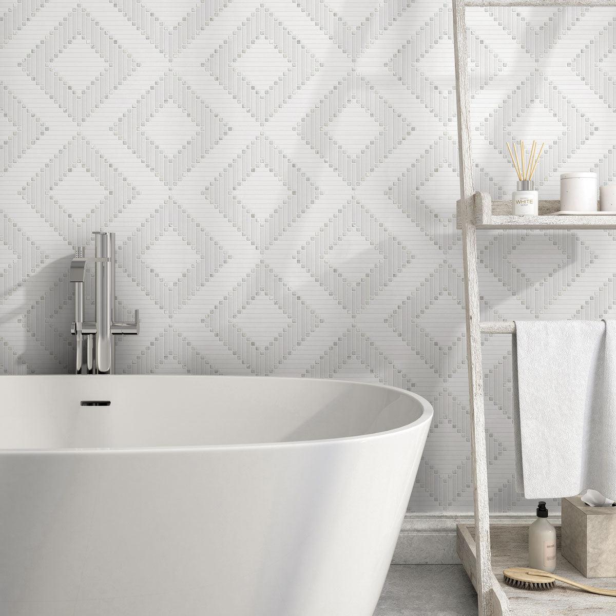 Santorini Geometric White Marble Mosaic Tile