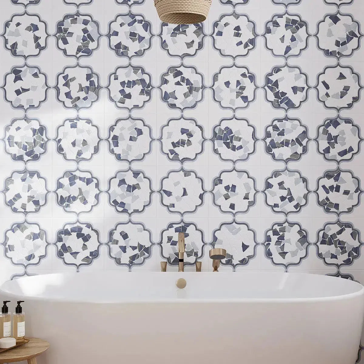Santorini Medallion Blue Marble Mosaic Tile | Tile Club