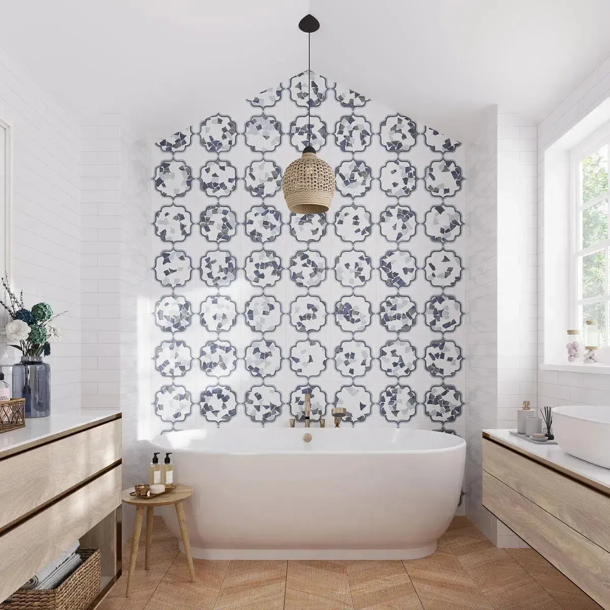 Santorini Medallion Blue Marble Mosaic Tile | Tile Club