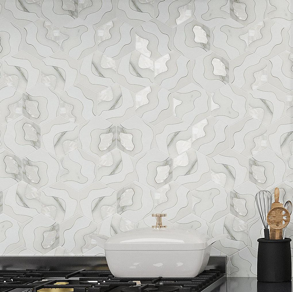 Santorini Shell Wave Marble Mosaic Tile | Tile Club