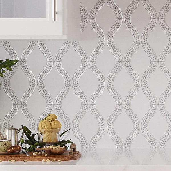 Santorini White Shell Laurel Marble Mosaic Tile