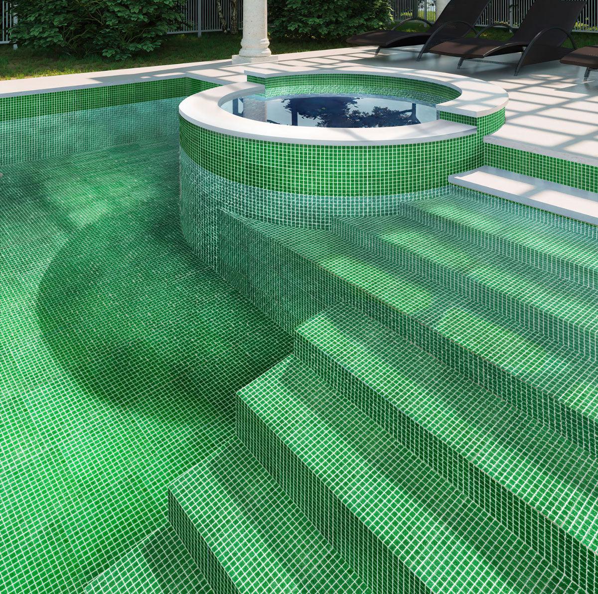 Speckled Emerald Green Squares Glass Pool Tile | Colorful Backsplash ...